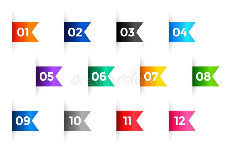 Ribbon Bullet Points Numbers from One To Twelve Stock Vector ...