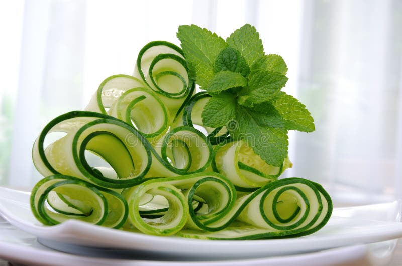 Ribbon Cucumber Salad with Mint Stock Image - Image of brunch, place ...