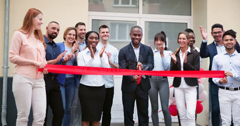 Ribbon Cut Ceremony Outdoors Stock Image - Image of asian, office ...