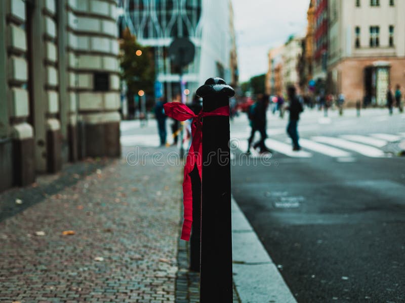 Ribbon Hanging on a Street Pole Stock Image - Image of street, traffic ...