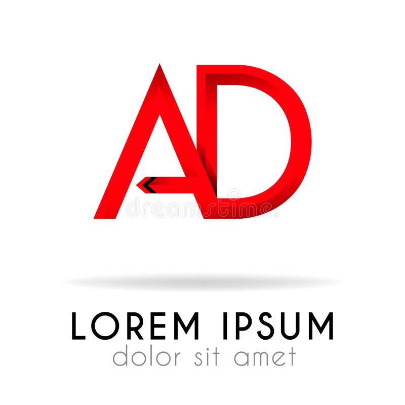 Ribbon Logo in Dark Red Gradation with AD Letter Stock Vector ...