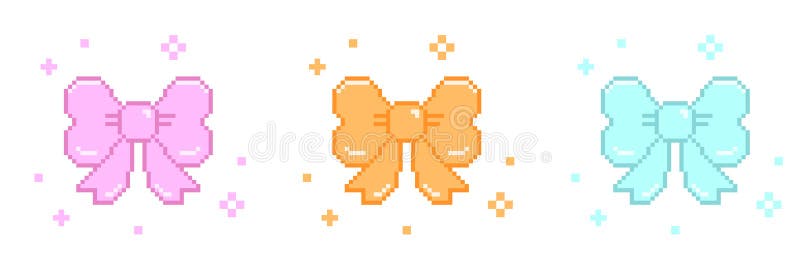 Ribbon in Pixel Art Style, Ribbon Pixel Art Icon Present Bow with ...