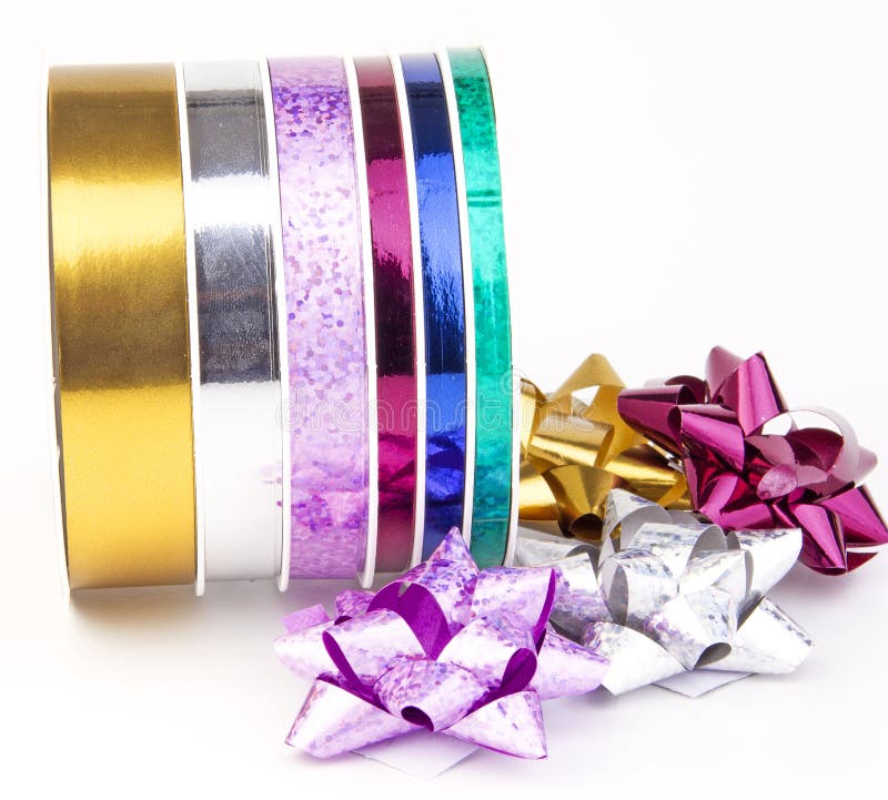 Ribbon Reel with Colorful Ribbons and Bows Stock Photo - Image of ...