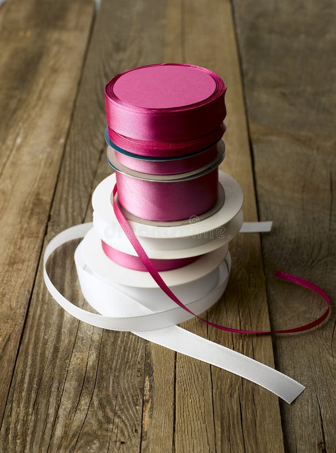 Ribbons stock photo. Image of table, pink, white, craft - 26611272