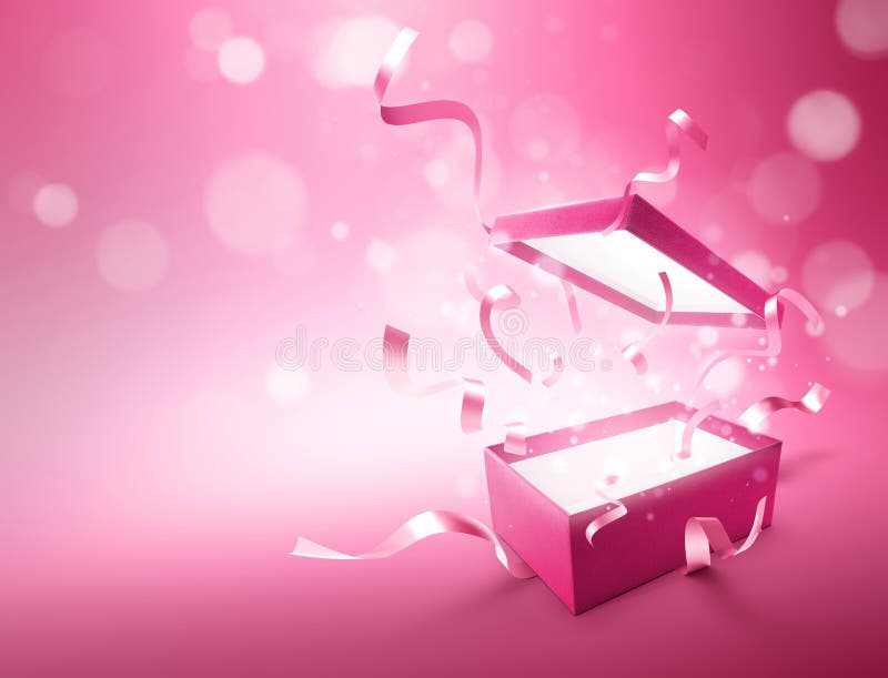 Ribbons Bursting Out from Gift Box Stock Image - Image of valentine ...