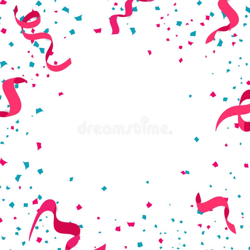 Red Ribbons with Confetti Paper Slope Floor on White Background ...