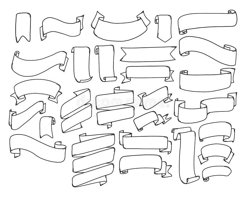 Ribbons Doodle Vector. Drawing Sketch Illustration Hand Drawn Line ...