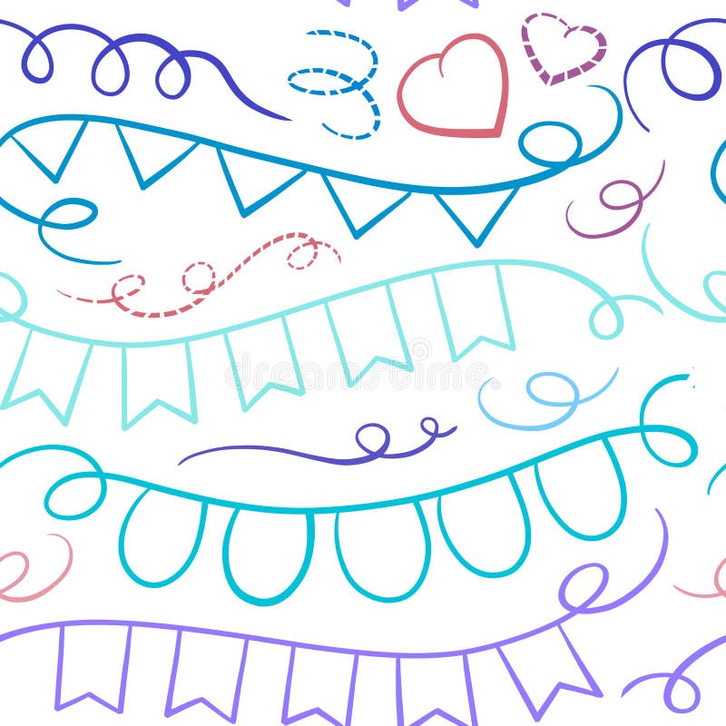 Ribbons and Flags Doodles Seamless Pattern Stock Illustration - Illustration of lilac, swirl ...