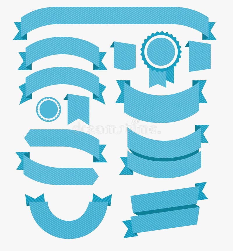 Ribbons Flat Design Set Blue. Vector Stock Vector - Illustration of ...