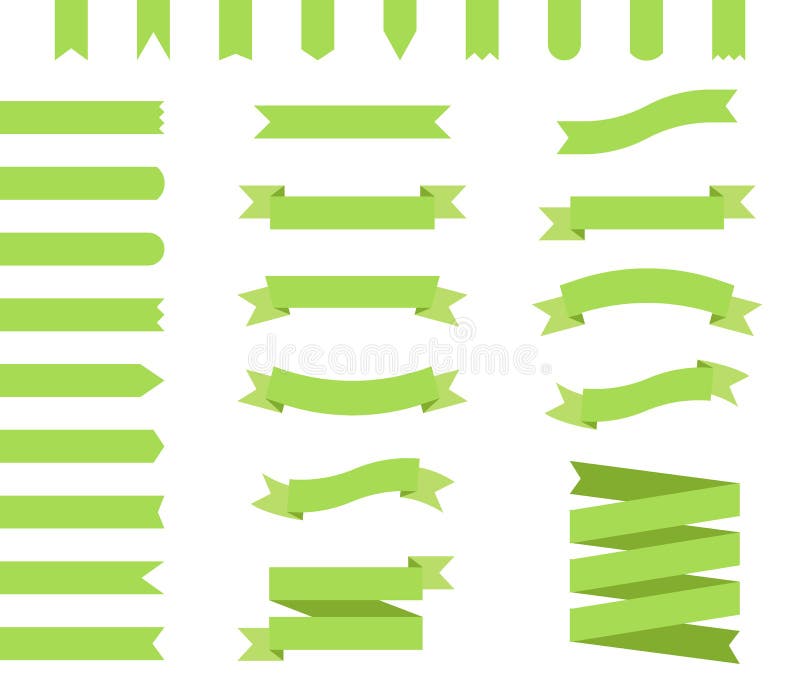 Ribbons Set Design in Green, Flat Ribbon Banners Stock Vector ...