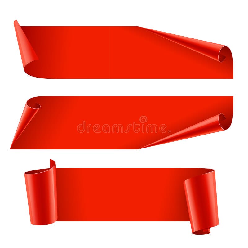 Ribbons Set. Realistic Red Glossy Paper Ribbon Stock Vector ...