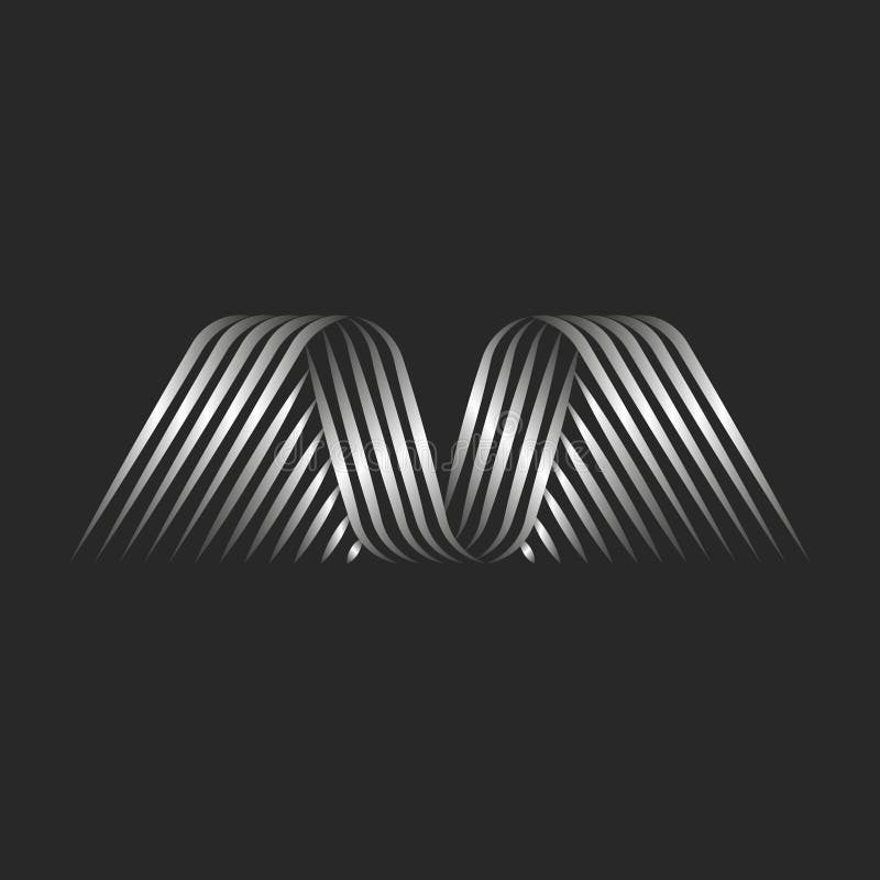Ribbons Shape Letter M Logo Monogram with Curls of Thin Stripes of ...