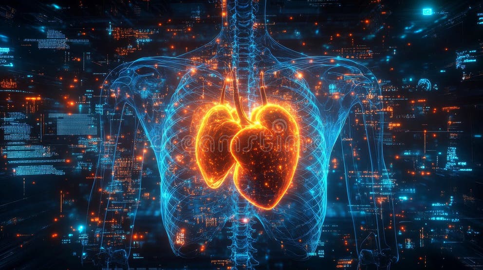 Ribcage and Heart Visualization in Glowing X-ray with Digital Effects ...