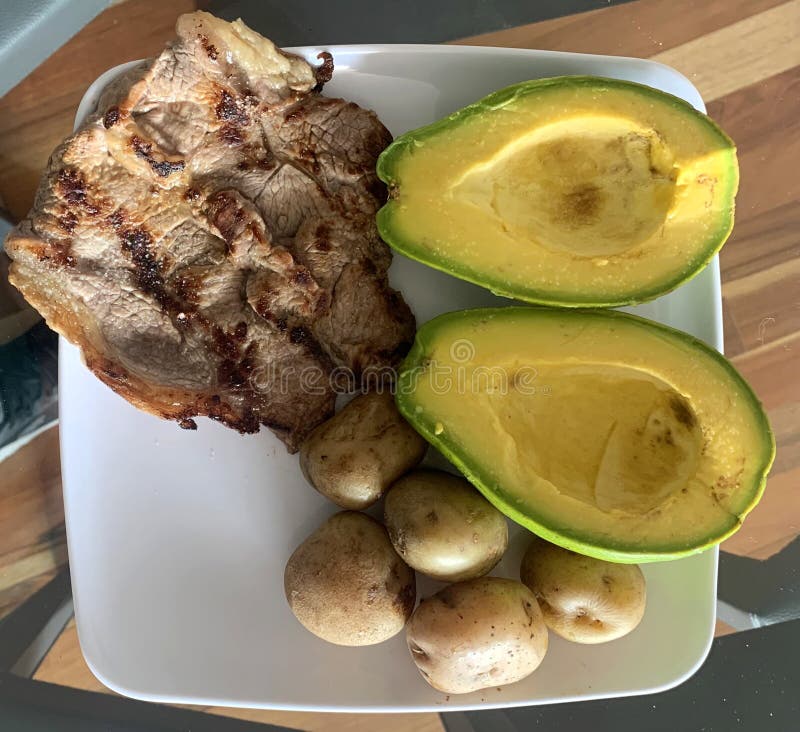 Ribeye steak with avocado stock image. Image of meat - 283584525