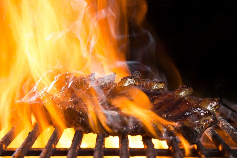Ribs on barbecue grill stock image. Image of ribs, pork - 54520869