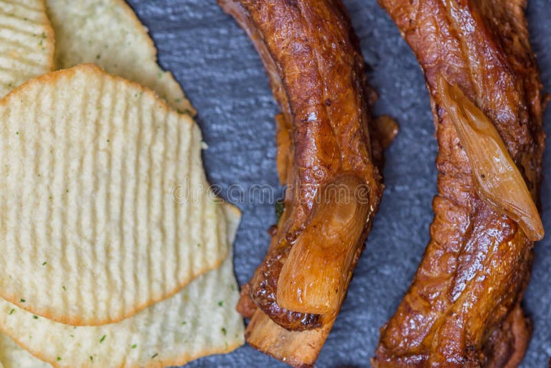 Ribs with chips dish stock photo. Image of deep, colour - 79618220