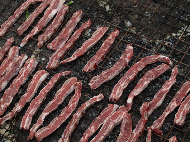 Ribs Grilled Over a Hot Fire on the Ground Stock Photo - Image of ...