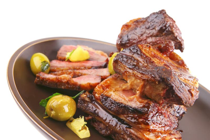Ribs on old style ceramic stock photo. Image of cuisine - 8954314