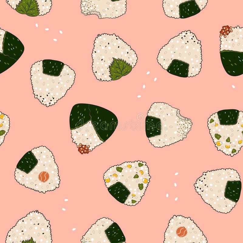 Onigiri Seamless Pattern Vector Sushi. Design for Asian Restaurant Food ...