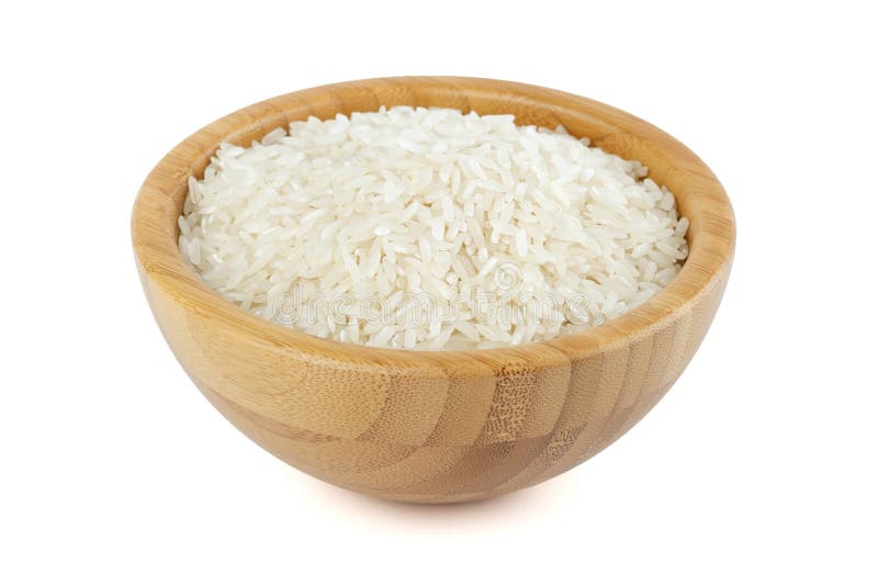 Bamboo Bowl with Rice and Steel Spoon with Salt Stock Photo - Image of ...