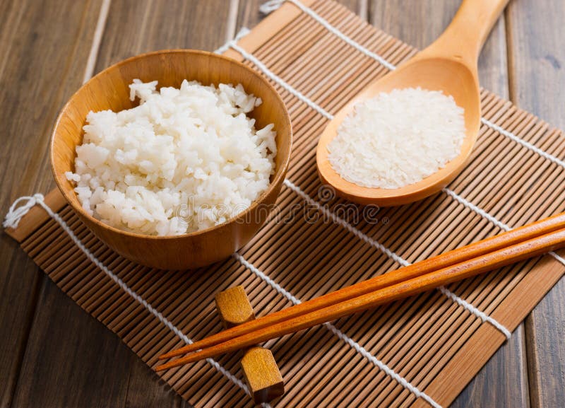 The rice on bamboo mat stock image. Image of tableware - 27558557
