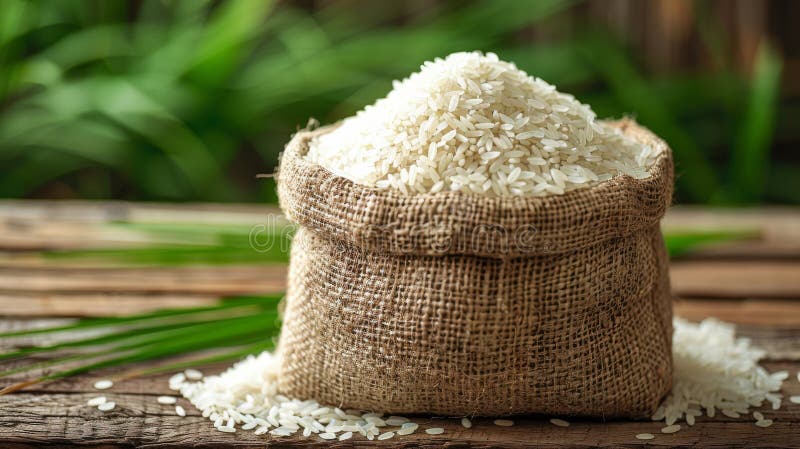 Rice in Basket on Wooden Table Stock Image - Image of background ...