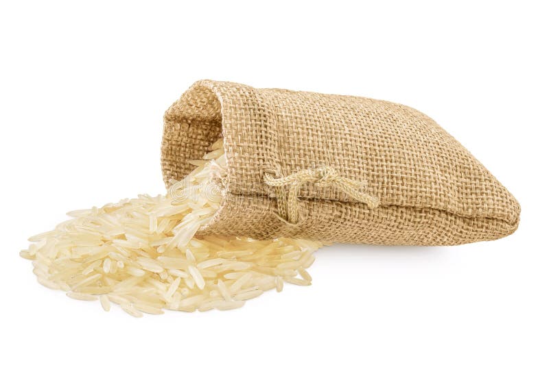 Rice Basmati in a Bag Isolated on White Background. Top View Stock ...