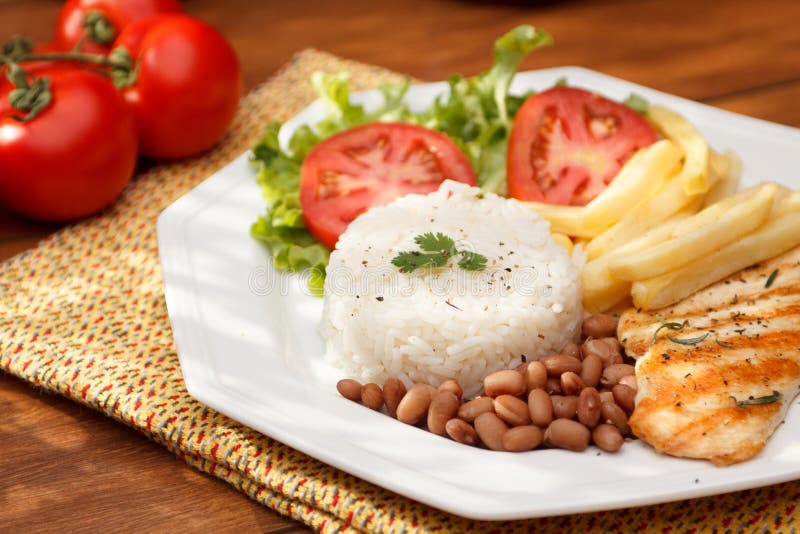 Rice And Beans With Grilled Chicken. Stock Photo - Image of chicken ...