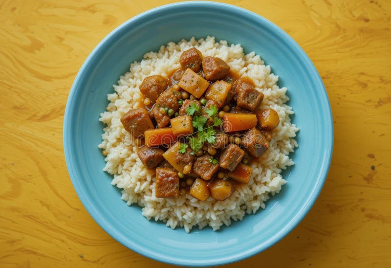 Rice with Beef Chunks, with Sauce. Stock Image - Image of plate, fried ...