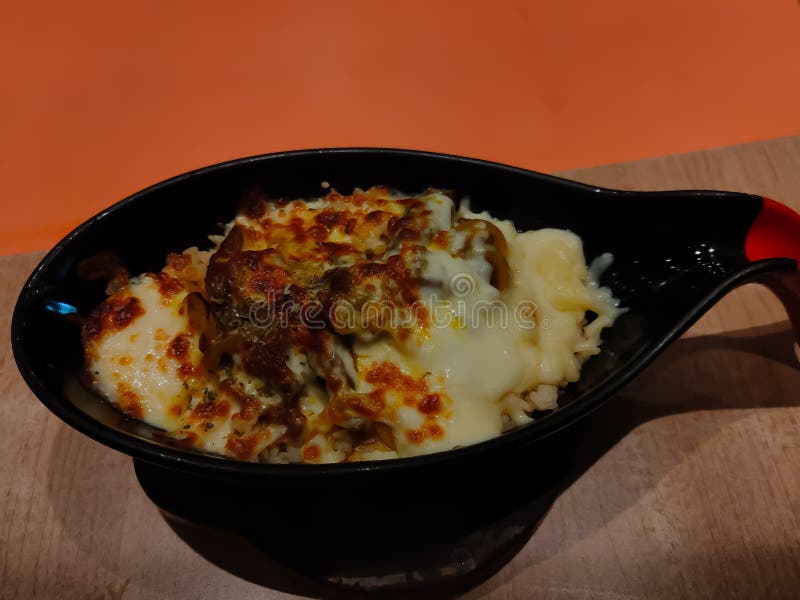 Rice Beef with Mozzarella Chesse on a Bowl. Stock Photo - Image of rice ...