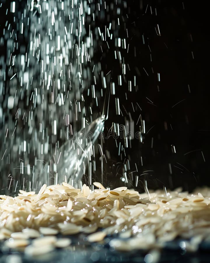 Rice Being Sprayed on a Black Background Stock Photo - Image of grain ...