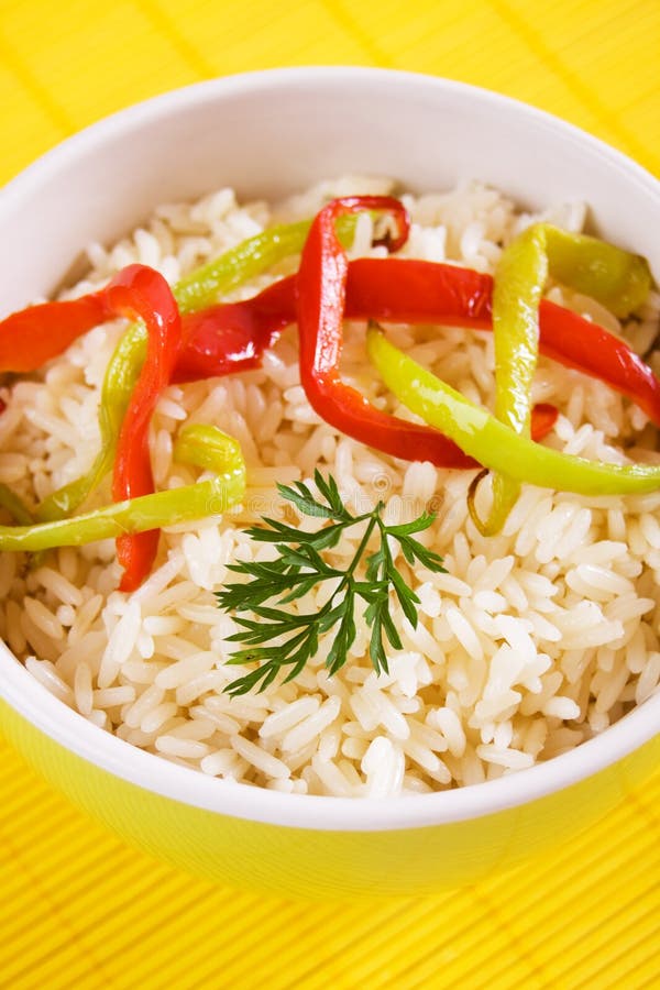 Rice with Bell Pepper Slices Stock Image - Image of diet, healthy: 16419985