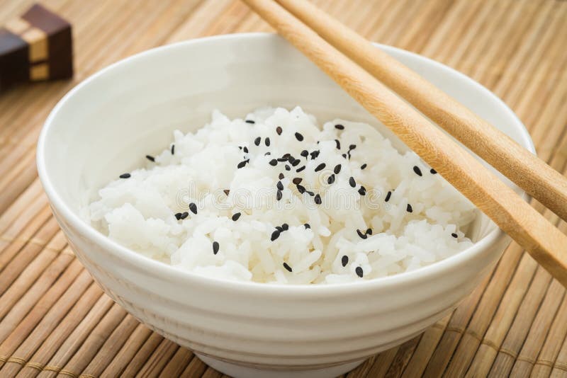 Rice with Black Sesame in Bowl Stock Photo - Image of white, nutrition ...