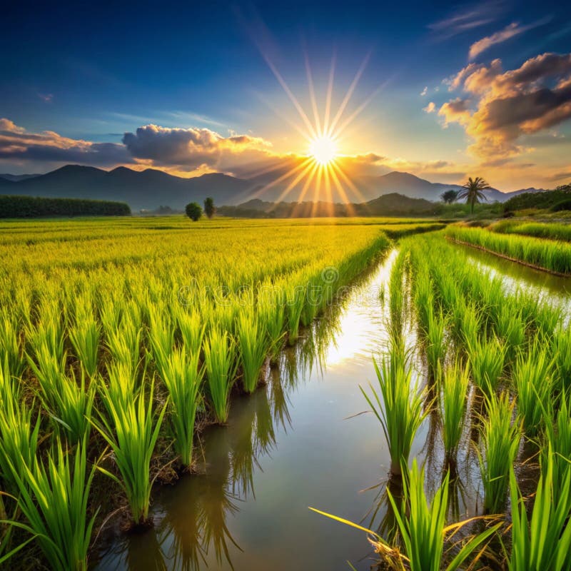 Rice Blade with Morning Light Stock Illustration - Illustration of ...