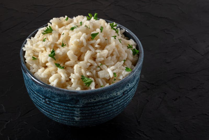 Rice in a Blue Bowl with a Place for Text Stock Image - Image of easy ...