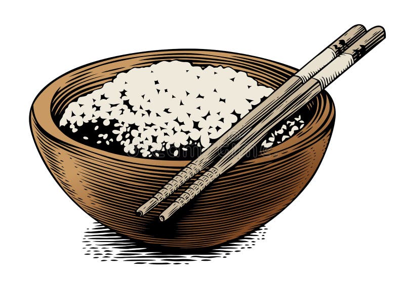 Rice in the bowl stock vector. Illustration of rice, wooden - 60931465