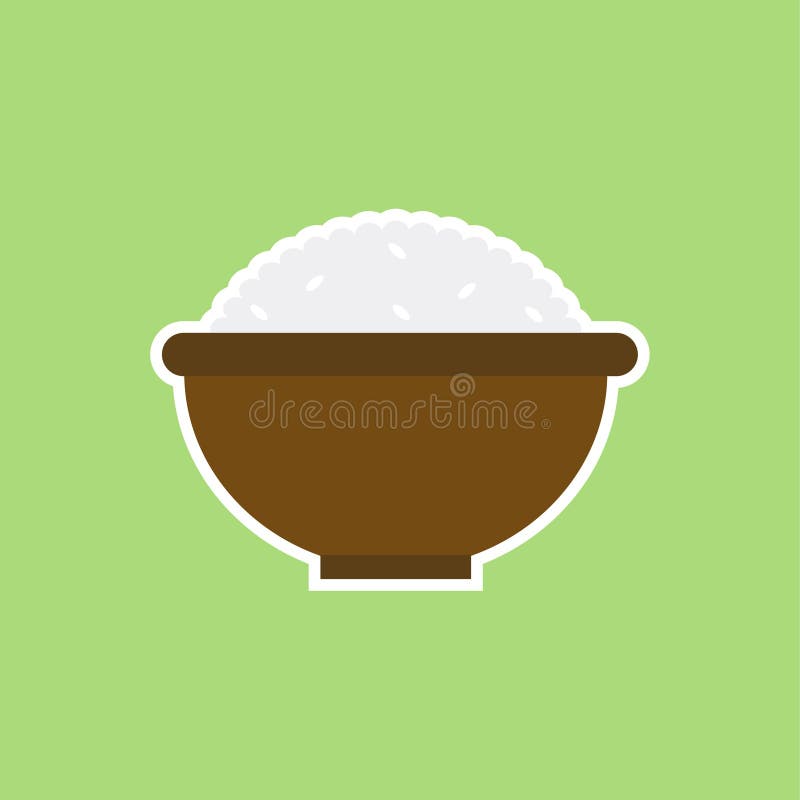 Rice Bowl Flat Design Vector Illustration Stock Vector - Illustration ...