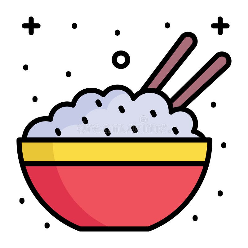 Rice Bowl with Sticks, Vector Design of Boiled Rice Stock Vector ...