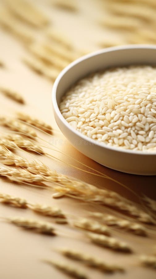 Rice in a Bowl on a Table with Wheat, AI Stock Illustration ...