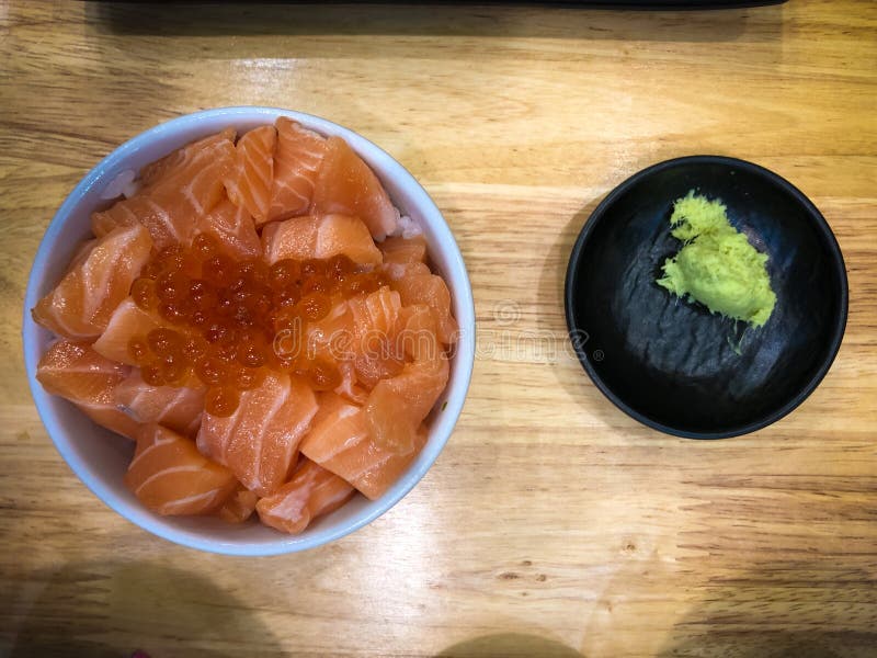 Rice Bowl Topped with Salmon and Salmon Roe Stock Photo - Image of asia ...