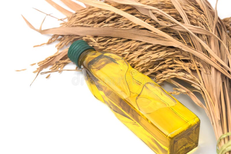 Rice Bran Oil in Bottle Glass with Rice Paddy Stock Photo - Image of ...