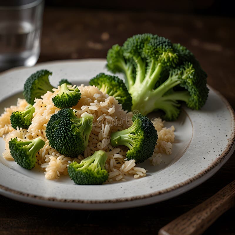 Rice with Broccoli on a Plate Stock Illustration - Illustration of ...