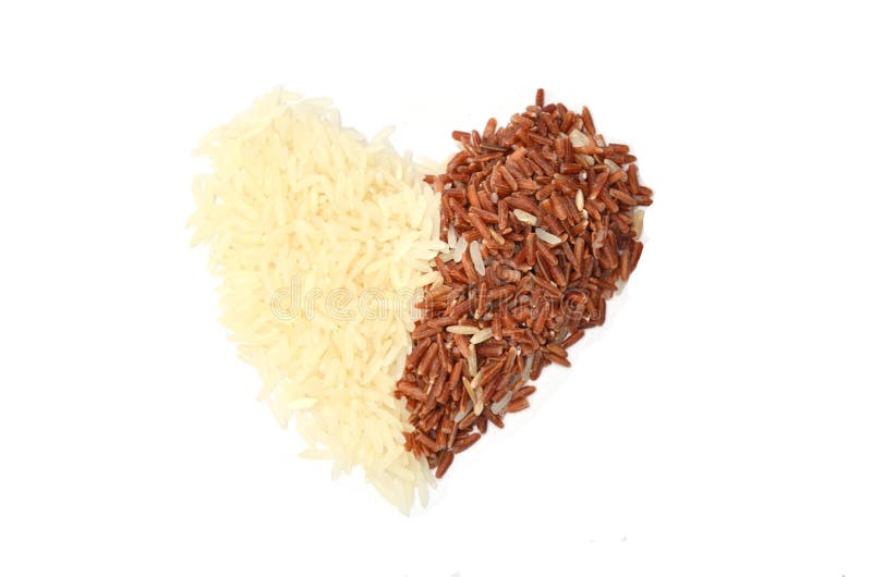 Rice and Brown Rice in Heart Shape Stock Photo - Image of love, health ...