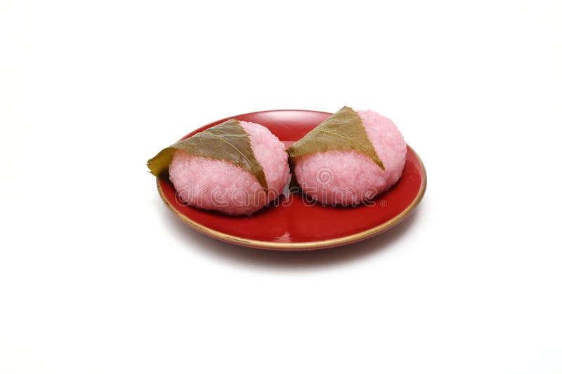 Rice Cake with Bean Paste Wrapped in a Preserved Cherry Leaf Isolated ...