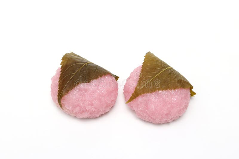 Rice Cake with Bean Paste Wrapped in a Preserved Cherry Leaf Stock ...