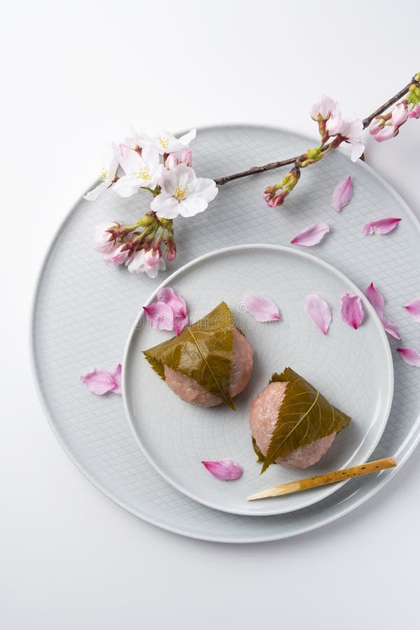 Rice Cake with Bean Paste Wrapped in a Preserved Cherry Leaf Stock ...