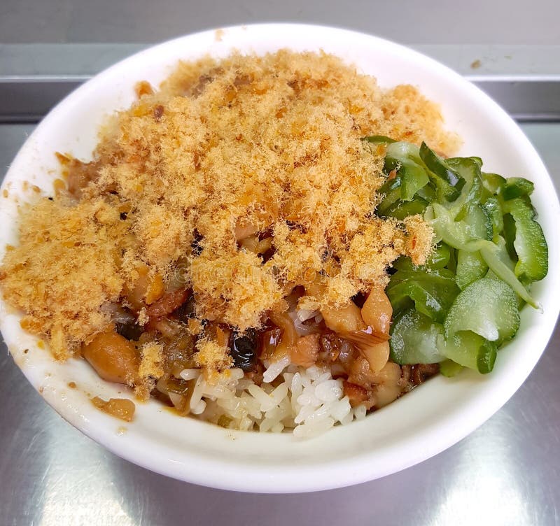 Rice Cake with Gherkin and Dried Fish Floss Closeup Stock Image - Image ...