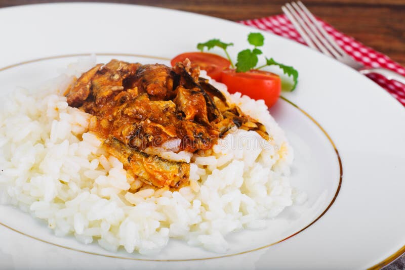 Rice with Canned Fish in Tomato Sauce Stock Image - Image of dining ...
