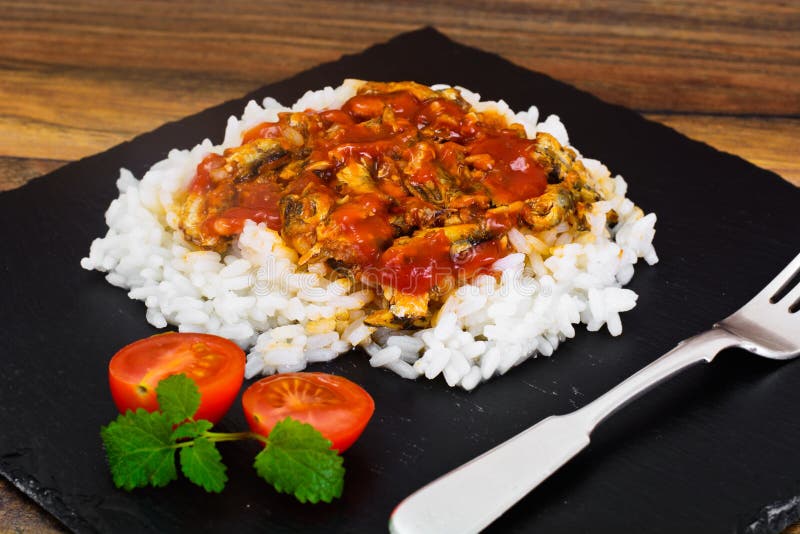 Rice with Canned Fish in Tomato Sauce Stock Photo - Image of cooking ...