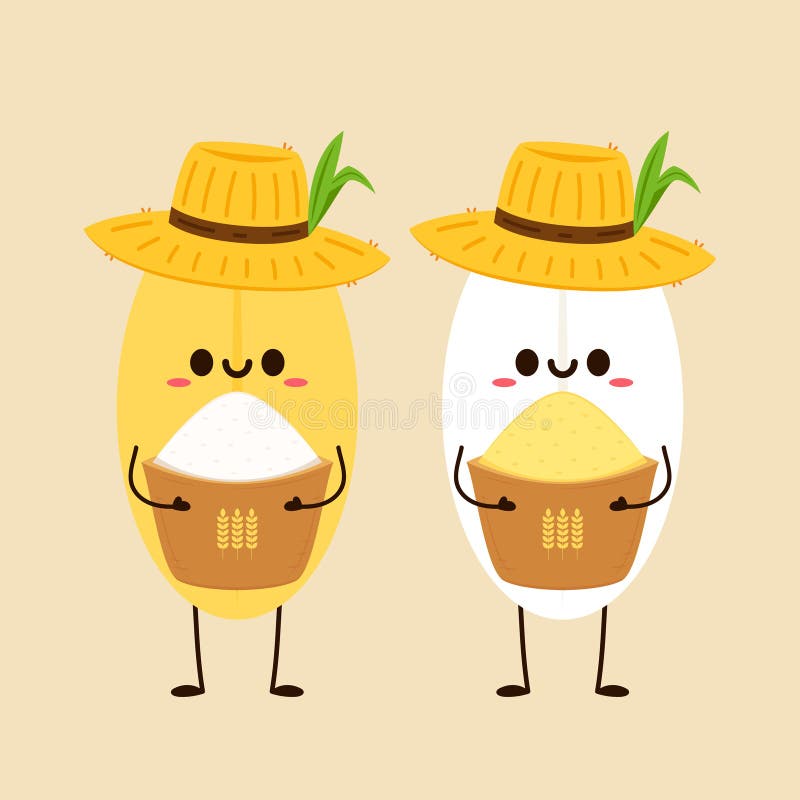 Rice Character Outline Cartoon Illustration for Coloring Book. Vector ...